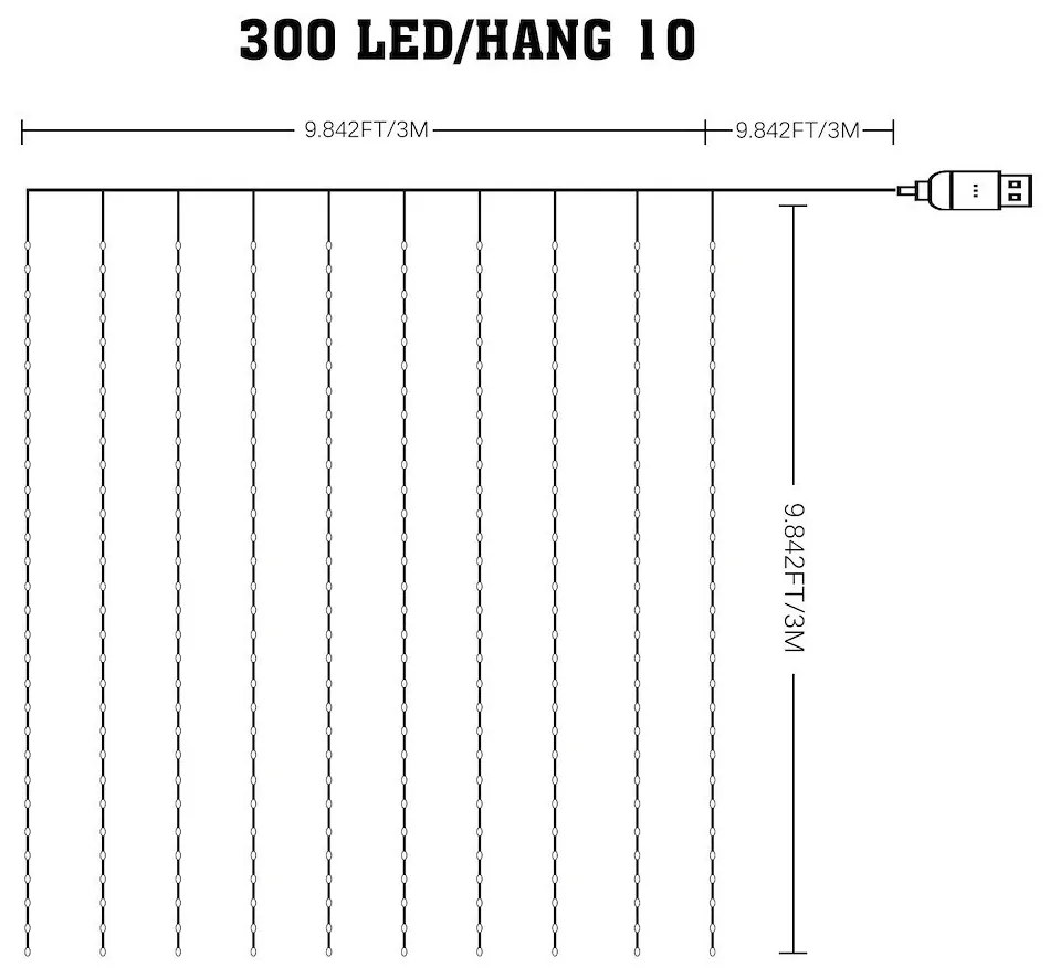LED světelný závěs Wizard, 3x3m, RGB, ovladač