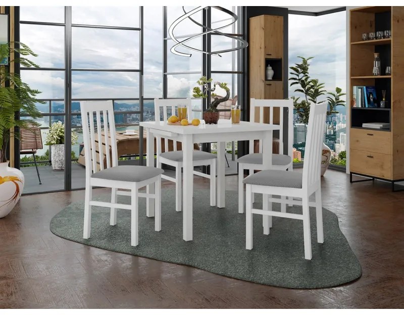 Rozkládací jídelní stůl se 4 židlemi AL14, Barva dřeva: bílá-L, Potah: Soro 28