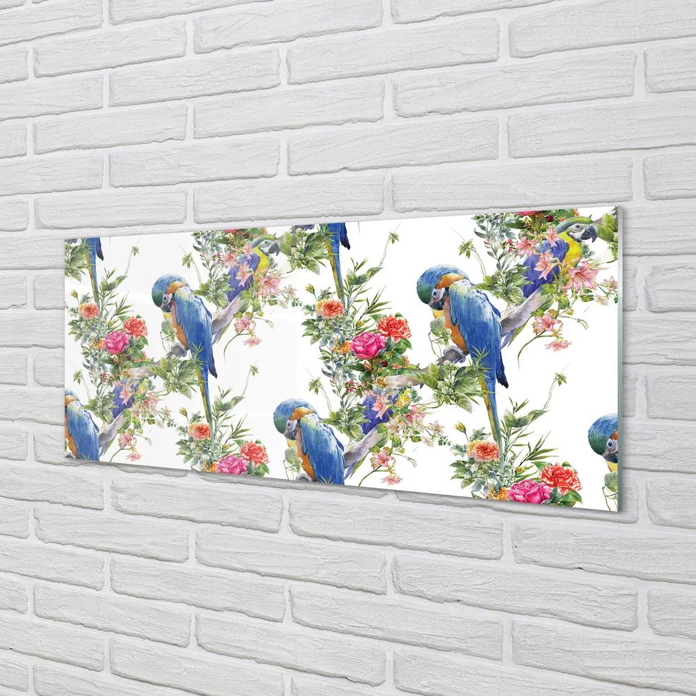 akrylový obraz Ptáci na větvi s květinami 120x60 cm