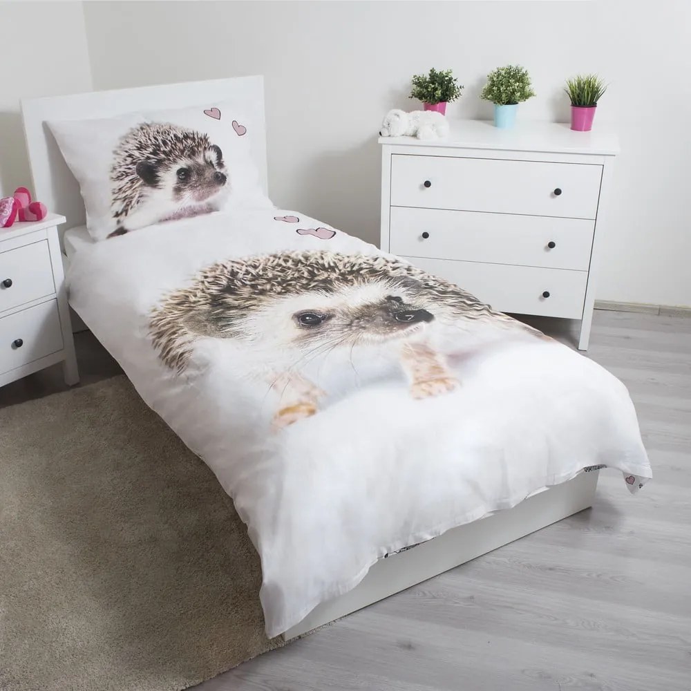 Bílo-hnědé bavlněné dětské povlečení na jednolůžko 140x200 cm Hedgehog – Jerry Fabrics