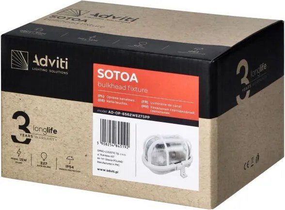 Stropní venkovní svítidlo Adviti SOTOA , E27, max. 15W, IP54, bílé