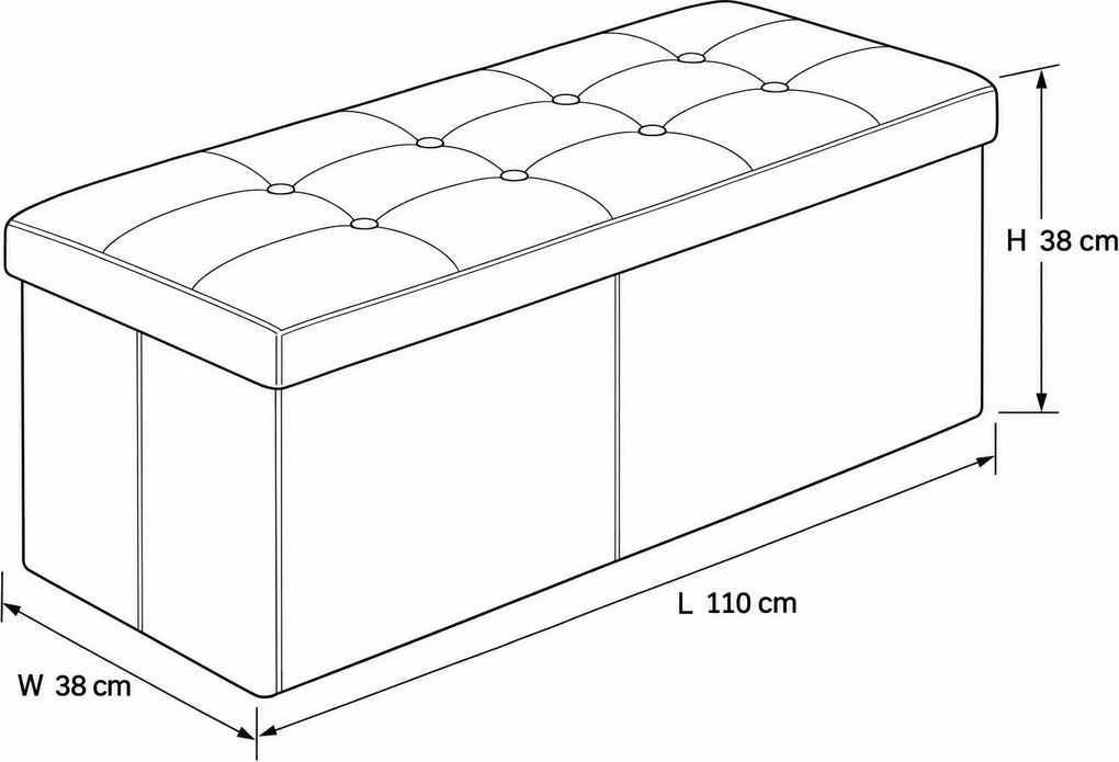 Obdélníkový taburet s úložným prostorem, skládací, 110 × 38 × 38 cm, šedý