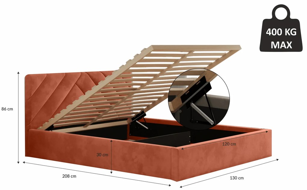 Postel PRATO 120x200 měděná s úložným prostorem