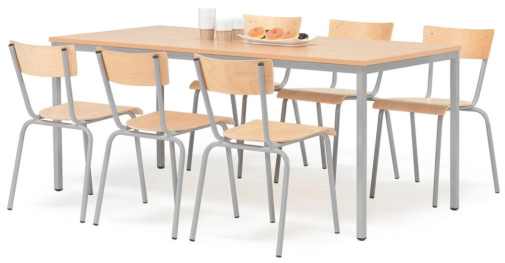 AJ Produkty Jídelní sestava JAMIE + PORTLAND, stůl 1800x800 mm + 6 židlí, buk/hliníkově šedá