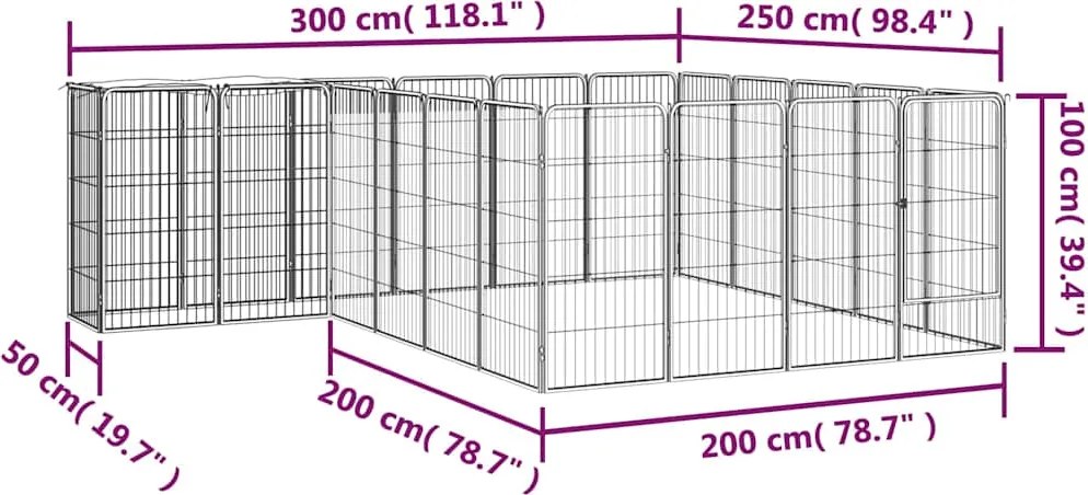 22panelová ohrádka pro psy černá 50 x 100 cm práškovaná ocel 3115951