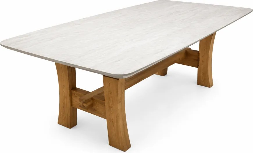 Jídelní stůl TRAVERTINO WHITE – 260 × 120 cm, keramická deska 12 mm Shark Nose, dubová podnož IVOR XL