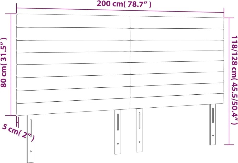 Čelo postele s LED tmavě šedé 200x5x118/128 cm samet 3122631
