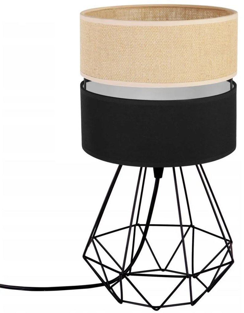 Stolní lampa Juta, 1x jutové/černé textilní stínítko, d