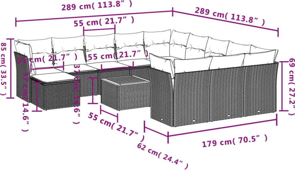 13dílný zahradní sedací souprava s poduškami černý polyratan 3223984