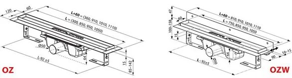 Ravak 10° OZW Odtokový žlab 850 nerez X01629