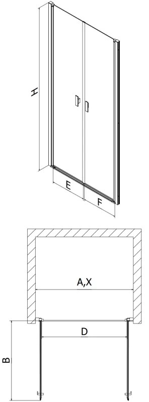 Mexen MIST otevíravé sprchové dveře (d+d) 95x200 cm 6mm chrom, průhledné, 8A7-095-000-01-00