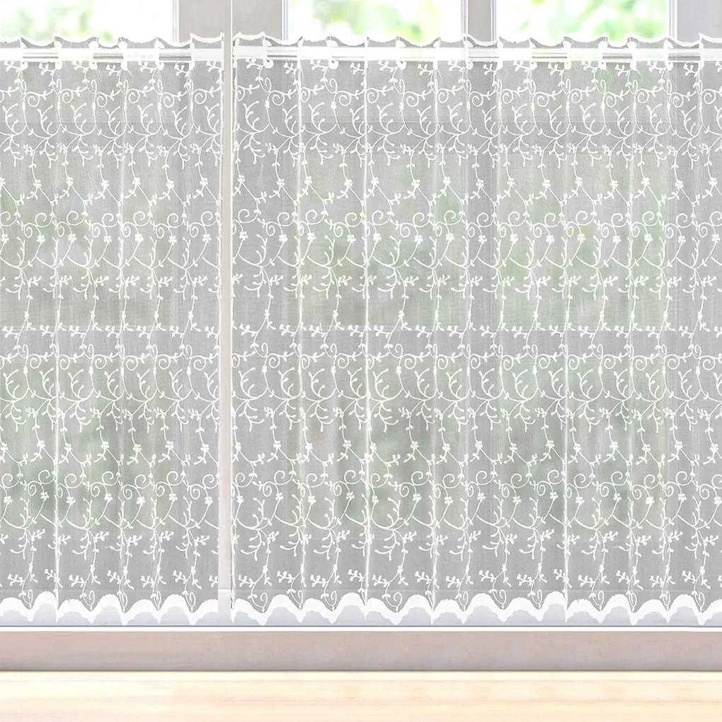 Forbyt Tylová vitrážová záclona AMELIE vyšívané květinky, bílá, výška 60cm (v metráži)