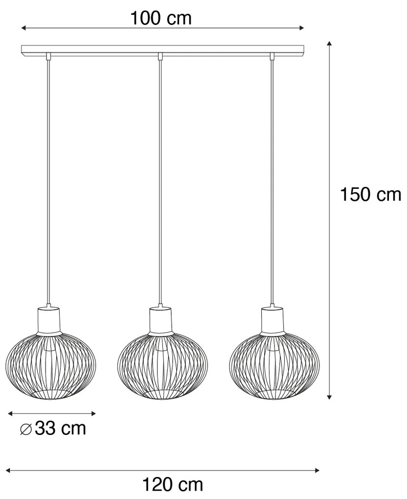 Moderní drátové závěsné svítidlo černé s béžovou 3-světla - Gila