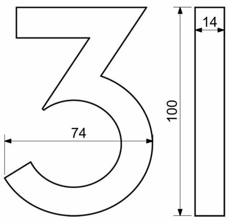 Hliníkové číslo 3 v „3D“ provedení se strukturovaným povrchem RICHTER RN.100LV.3.AL.AM.3D