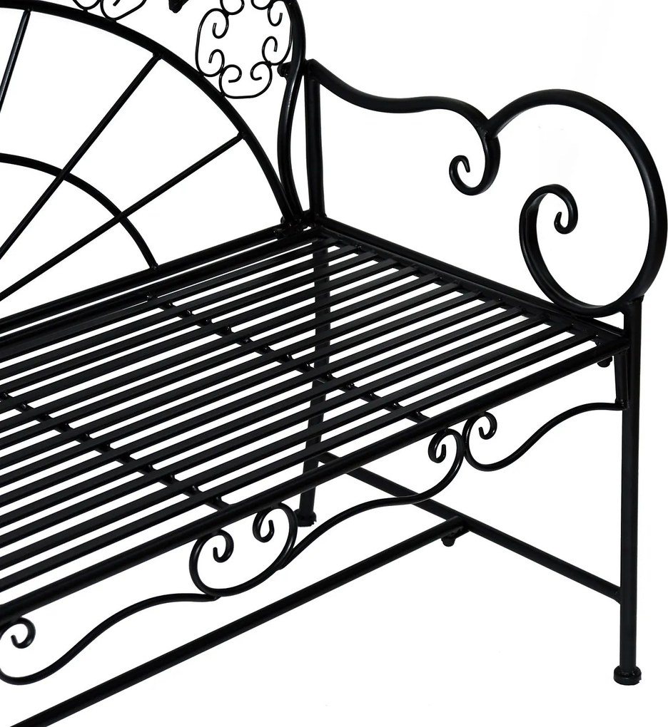 Zahradní lavička Outsunny 2místná kovová 107 x 55,5 x 90,5 cm robustní nerezavějící odolná proti povětrnostním vlivům pro zahradu balkon park černá |…