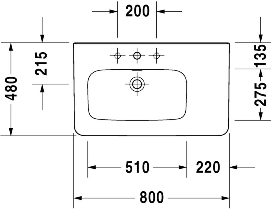 Duravit DuraStyle - umyvadlo 80x48 cm s odkládacím prostorem vpravo, bílé 232580000