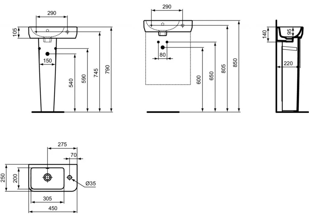 Ideal Standard i.life S - Umyvátko 450x250 mm pravé, bílá T458601