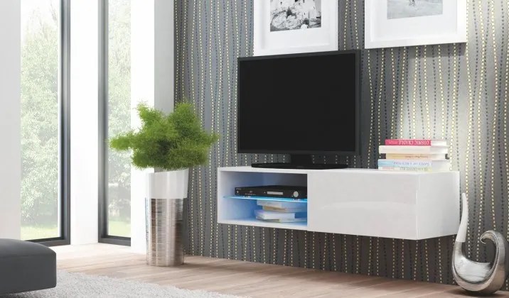 Livo - TV stolek 120 závěsný (bílá mat/bílá lesk)