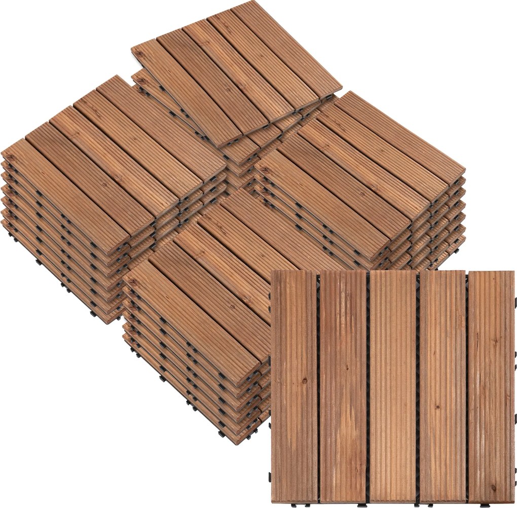 Outsunny venkovní dřevěné zahradní dlaždice, sada 27 kusů, 2,5m², spojovací montáž, 30x30cm, hnědé | Aosom