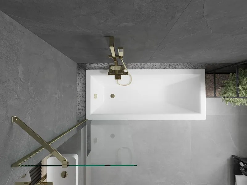 Mexen Next, vanová zástěna 1-křídlová 60 x 150 cm, fixní křídlo, 6 mm čiré sklo, zlatý profil, 895-060-000-00-00-50