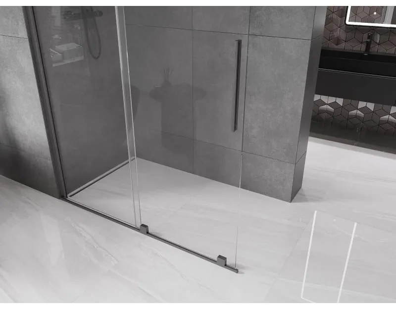 Mexen Velar, posuvné dveře do otvoru typ Walk-In 160 cm, 8mm čiré sklo, grafitová matná, 871-160-000-03-66