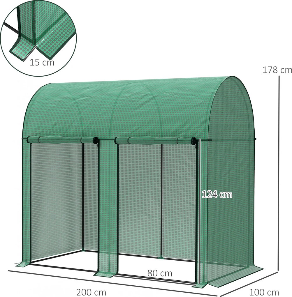 Skleník Outsunny 2 m² pro rajčata 2 x 1,78 m 2 rolovací zipové dveře ocel s vysokou hustotou PE 140 g/m² UV ochrana