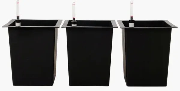 3-set hranatých plastových vložek se samozavlažovacím setem, 32*29*29 cm, černý