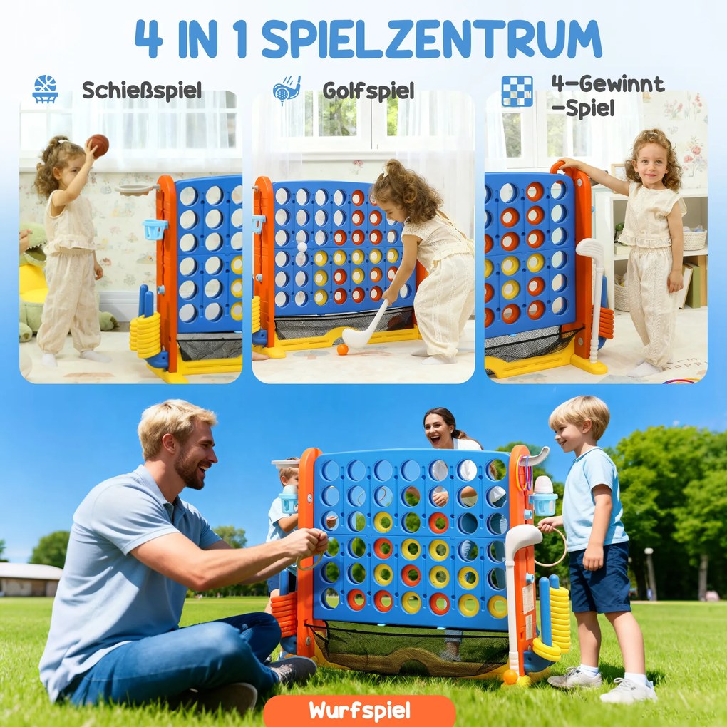 AIYAPLAY 4-v-1 herní set, Čtyři v řadě, výškově nastavitelný, síťová taška, plast, barevný
