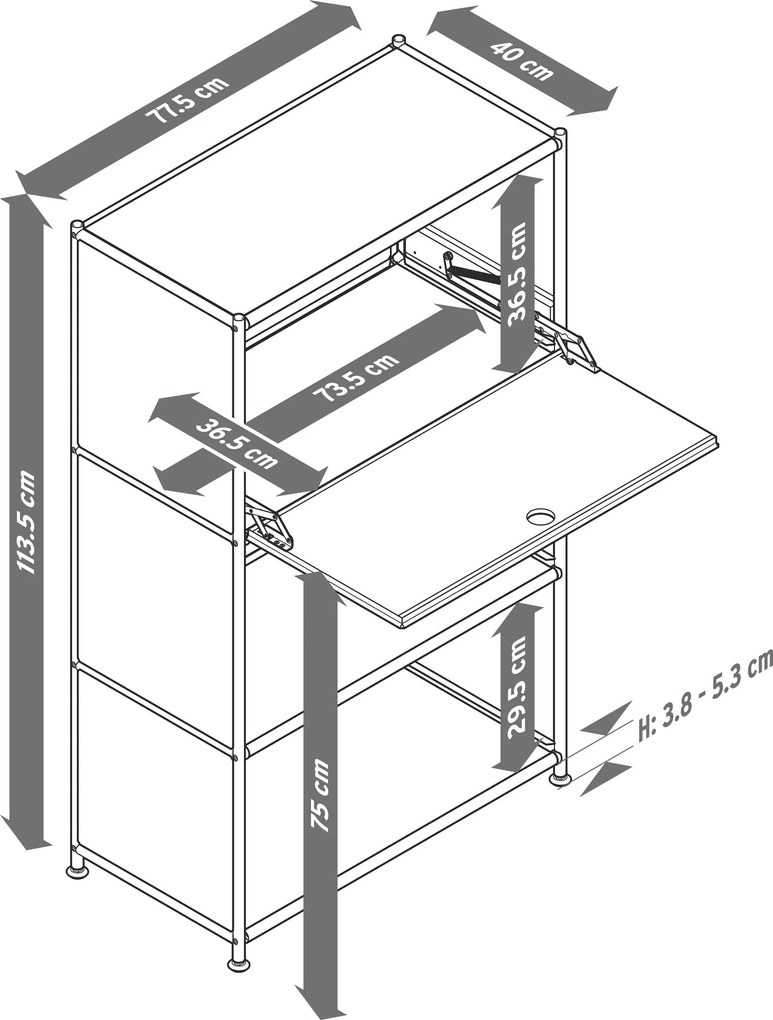 Tchibo - Kovový sekretář »Cn3« - barva: šedá