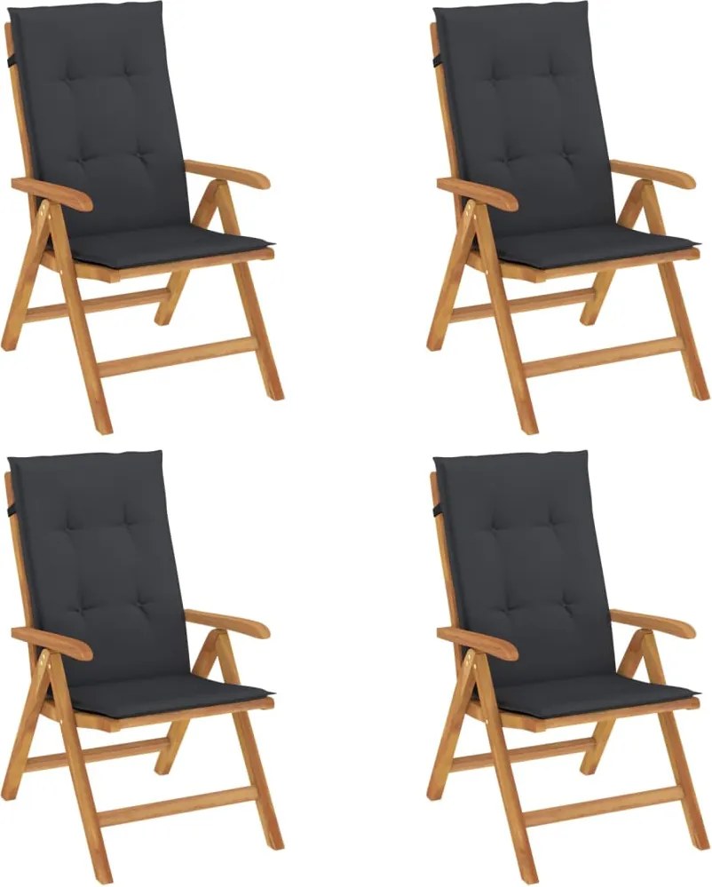 Skládací polohovací křesla s polštáři 4 ks, masivní teak 3196470