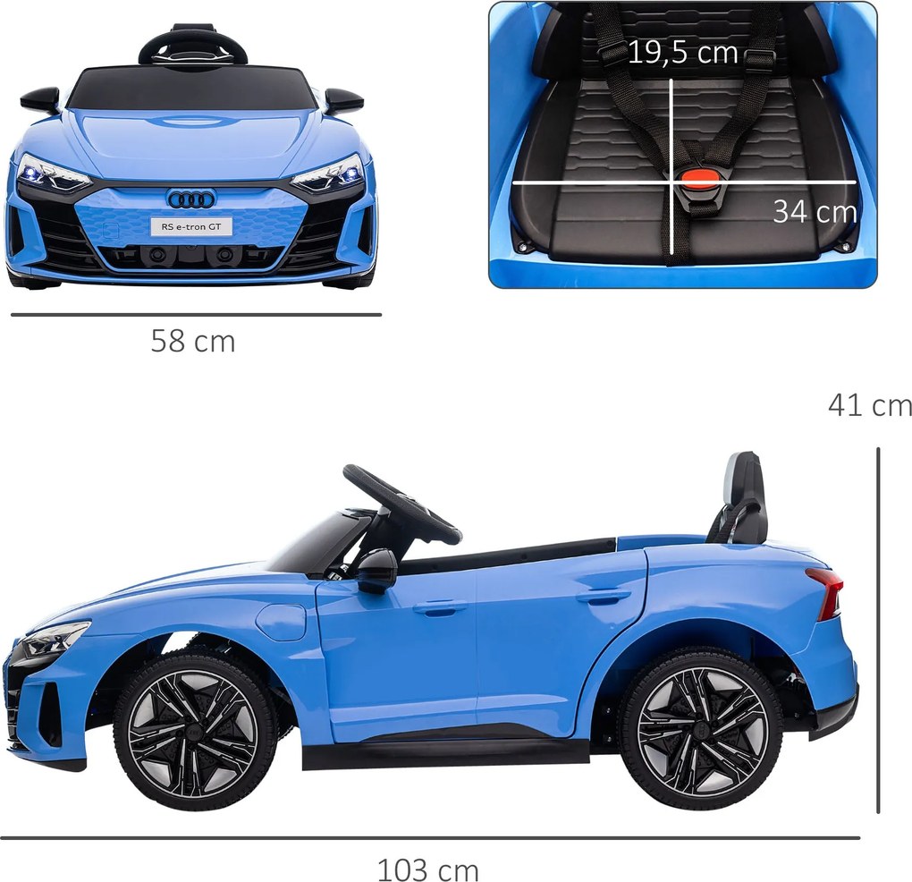 HOMCOM Elektrické auto pro děti +3 roky Audi RS e-tron GT 12V s dálkovým ovládáním, LED světlomety, houkačka, hudba, USB a otevírání dveří 3-5 km/h M…
