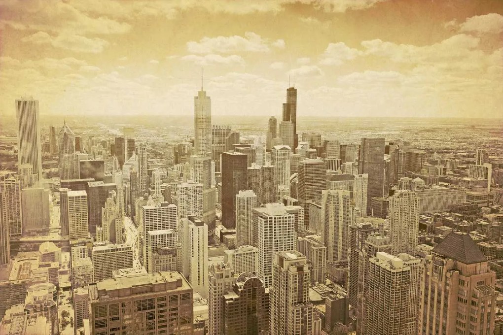 DIMEX | Samolepicí vliesová fototapeta na zeď Staré Chicago MA-5-2107 | 375 x 250 cm | bílá, béžová, žlutá