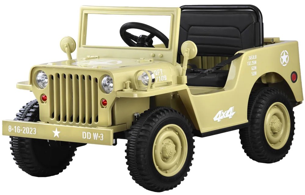 Dětský elektrický vojenský jeep willys SMALL 4x4 béžový