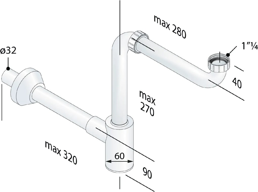 Bruckner Crono umyvadlový sifon šetřící místo 5/4 odpad 32 mm bílá 151.124.0 Koupelny Bernold