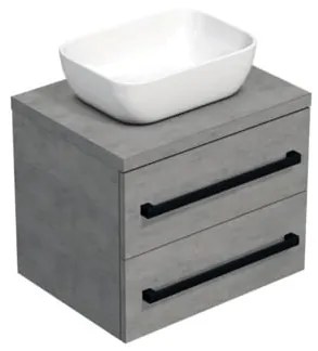 Koupelnová skříňka s černou úchytkou a krycí deskou SAT Cube Way 60x47,5x46 cm beton mat CUBE46C1603BE45