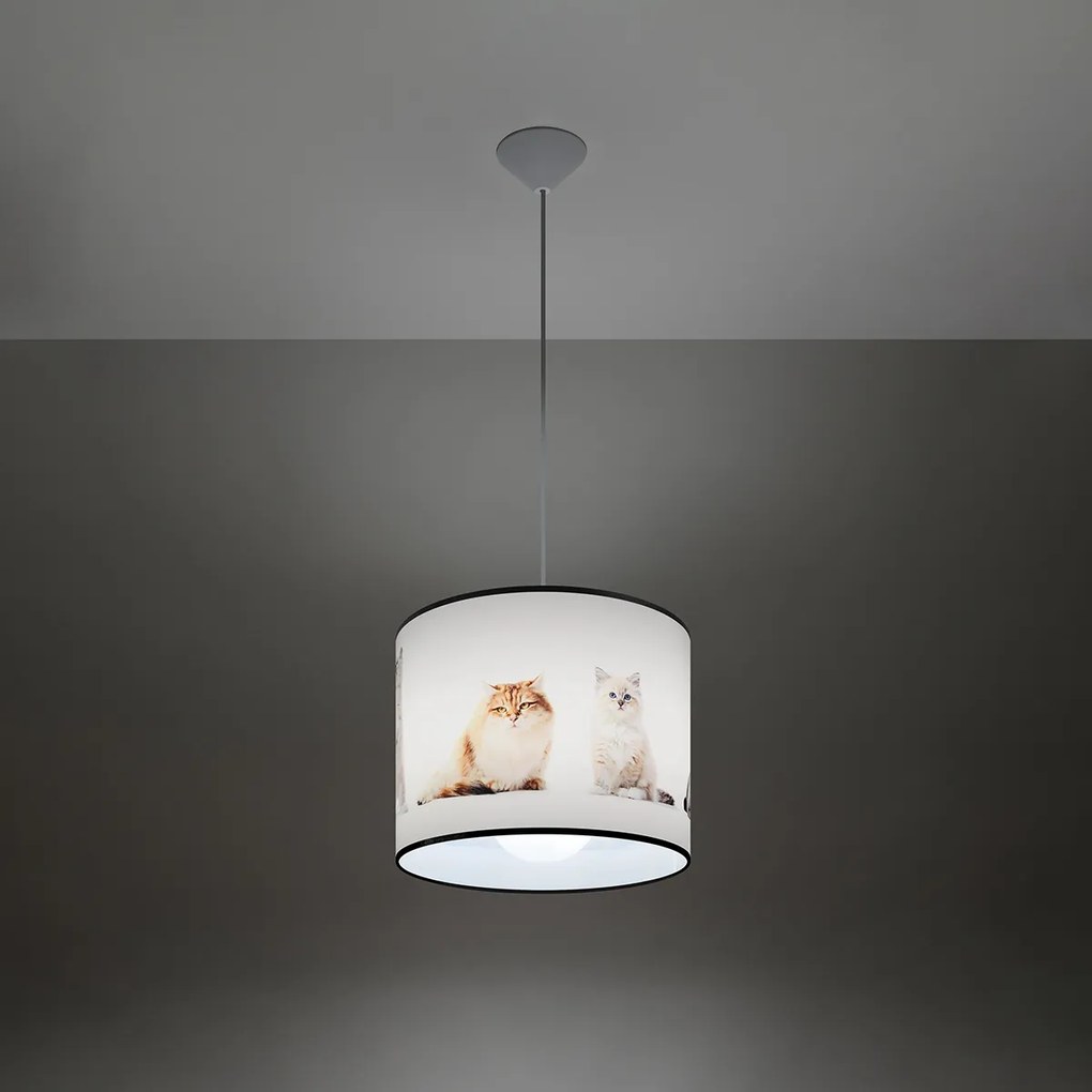 Dětské závěsné svítidlo Kitty, 1x plastové stínítko se vzorem, (fi 30 cm)