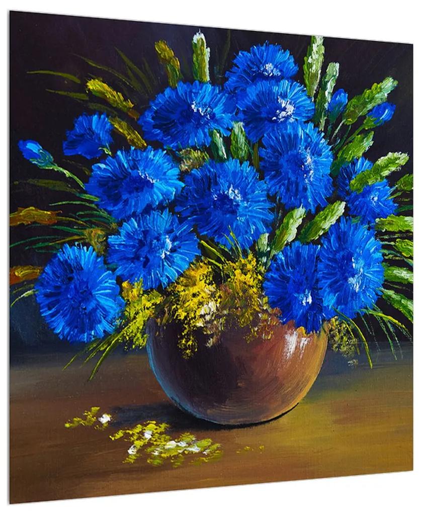 Obraz modrých květů ve váze (50x50 cm)