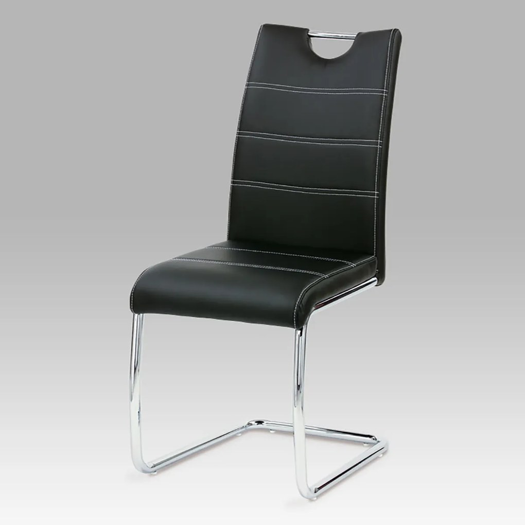 Artium Jídelní židle chrom/koženka černá s bílým prošitím - WE-5076 BK