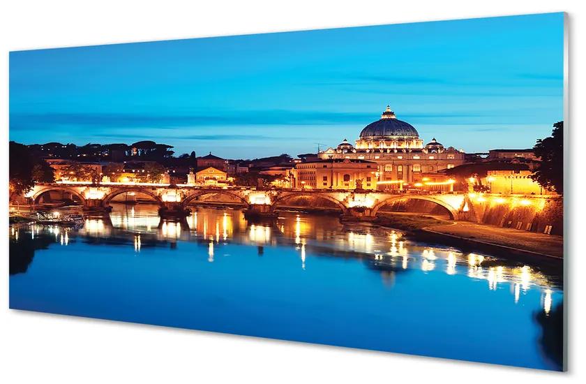 akrylový obraz Rome River mosty západ slunce 125x50 cm