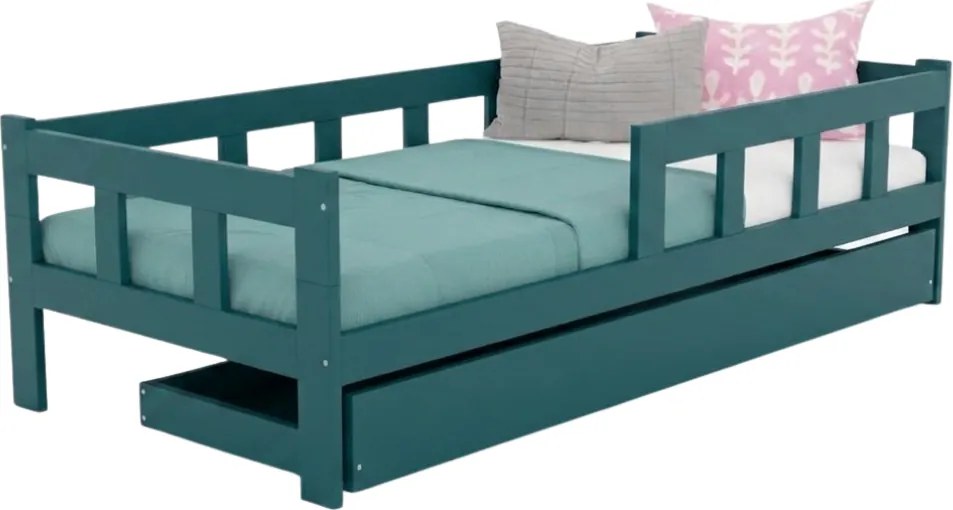 Benlemi Dřevěná jednolůžková postel FENCE 4v1 se zábranou a úložným šuplíkem Zvolte barvu: Cihlová, Zvolte rozměr: 90x190 cm, Zvolte zábranu: S jednou zábranou vpravo