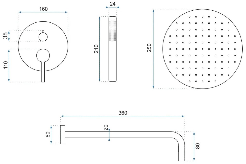 Rea Lungo, podomítkový sprchový set s dešťovou hlavovou a ruční sprchou, grafitová, REA-P6363