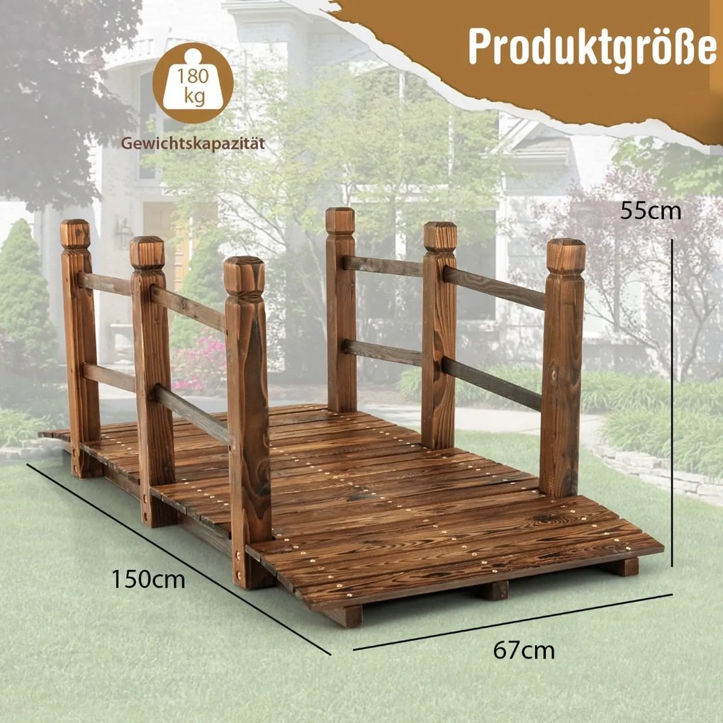 Costway Masivní dřevěný zahradní můstek 150 cm, hnědý