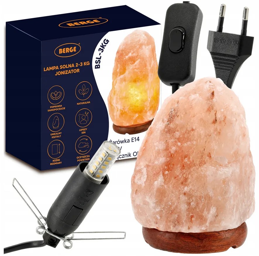 BERGE Solná lampa 2-3kg - Ionizátor / noční lampa