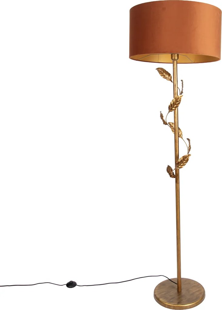 Stojací lampa zlatá s oranžovým stínidlem a zlatým vnitřkem 50 cm - Linden