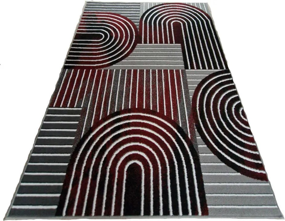 HU Šedo-červený geometrický obdélníkový koberec NEW IDEA 90141-0564 Rozměr: 50x80 cm
