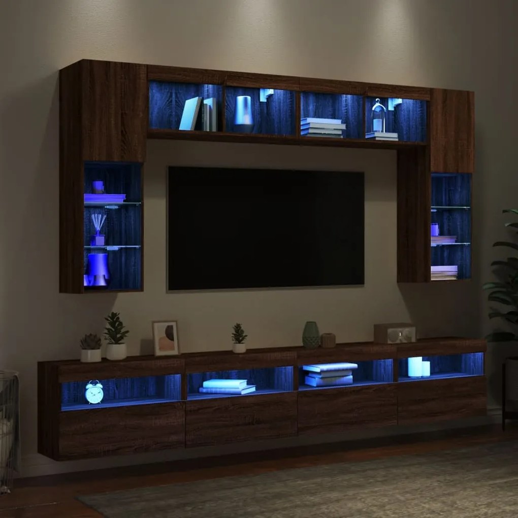 8dílná obývací stěna s LED osvětlením hnědý dub - Default Title
