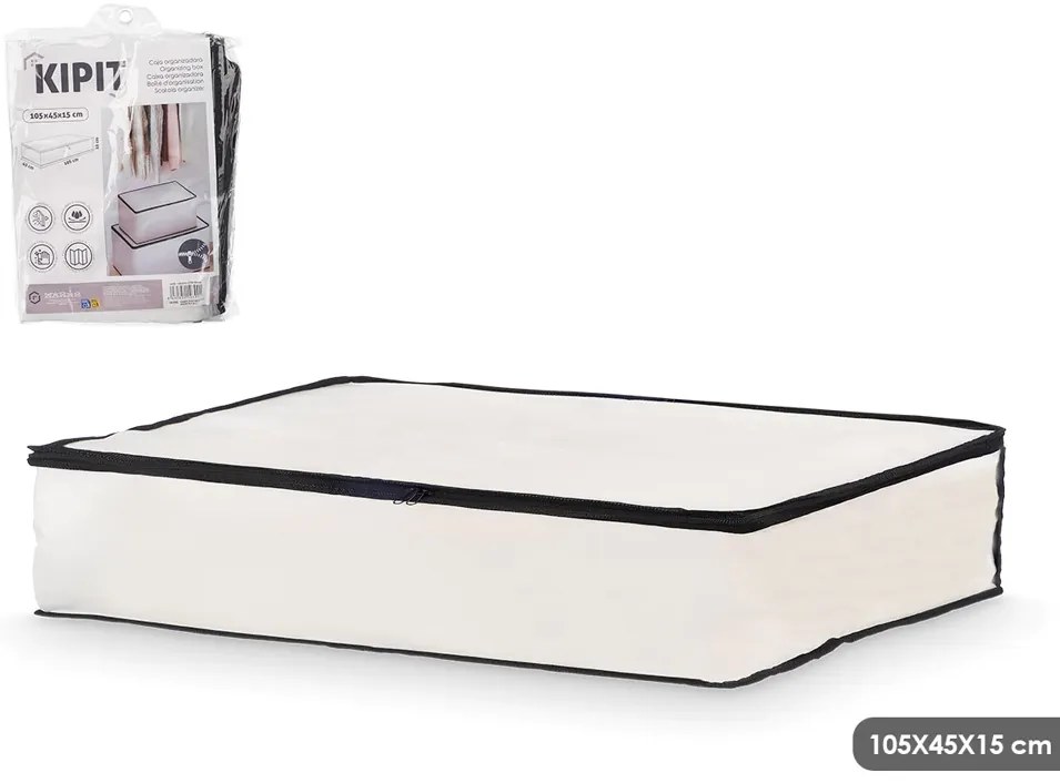 Arte Regal Textilní úložný box na uschování oblečení a ložního prádla, WHITE KIPIT, 105x45x15, bílý