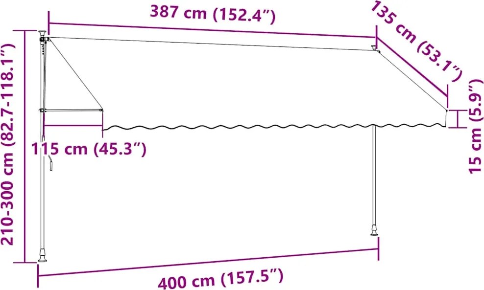 vidaXL Marketos Ručně zatahovací markýza 400 cm žluto-modré pruhy
