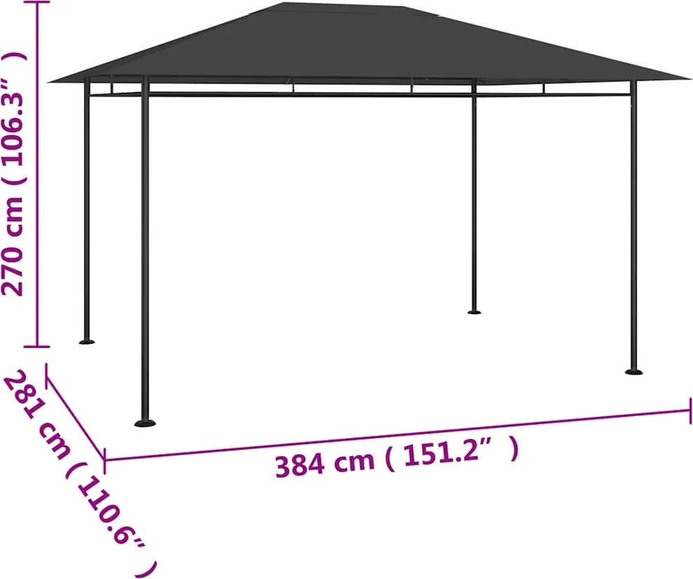 Altán 384x281x270 cm antracitový 180 g/m² 313923