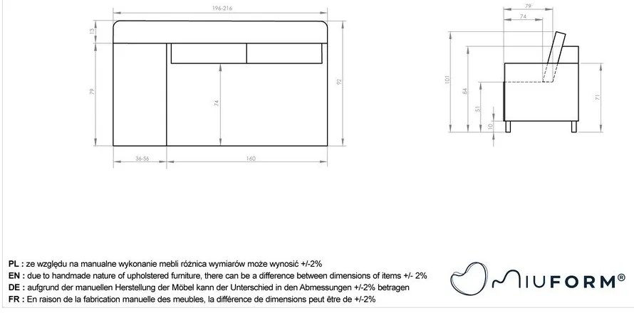 Starorůžová manšestrová lenoška (levý roh) Chic Charlotte – Miuform